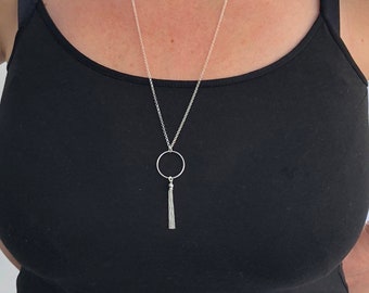 Long silver necklace | Etsy