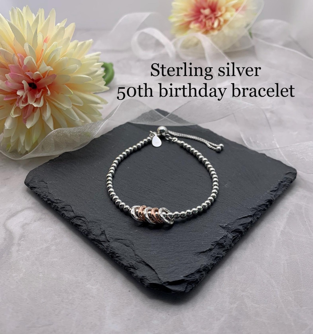 Silver 50th Birthday Bracelet 50 Birthday Gift. 50th Birthday Gift for ...