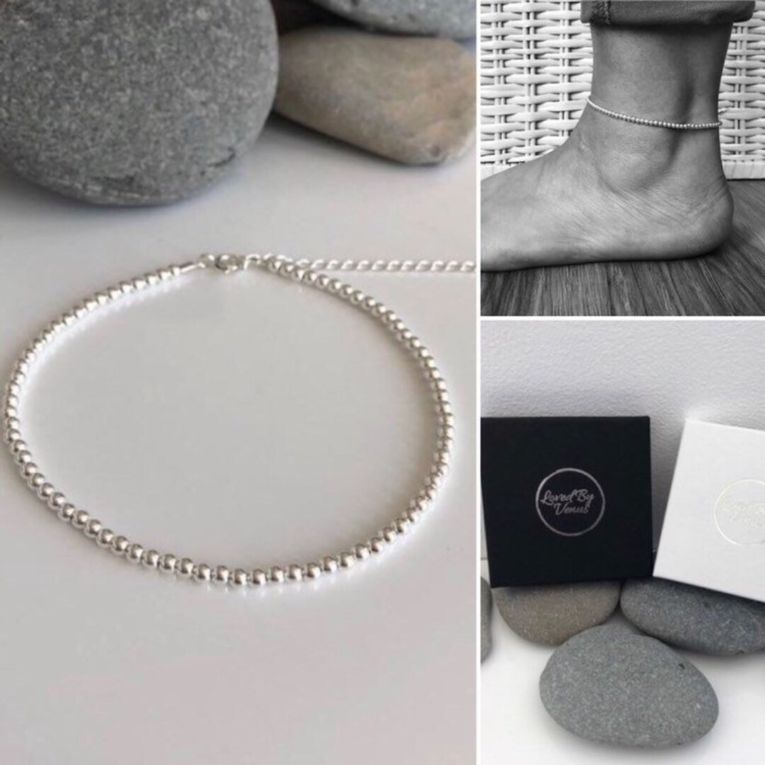 Silver Beaded Anklet. Silver Ankle Bracelet. Sterling Silver - Etsy