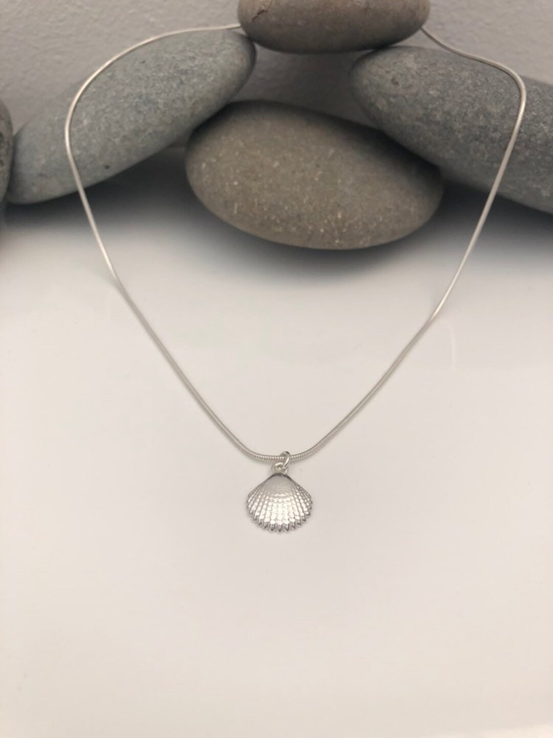Dainty Sterling Clam Shell Necklace. Sterling Silver Scallop Shell ...