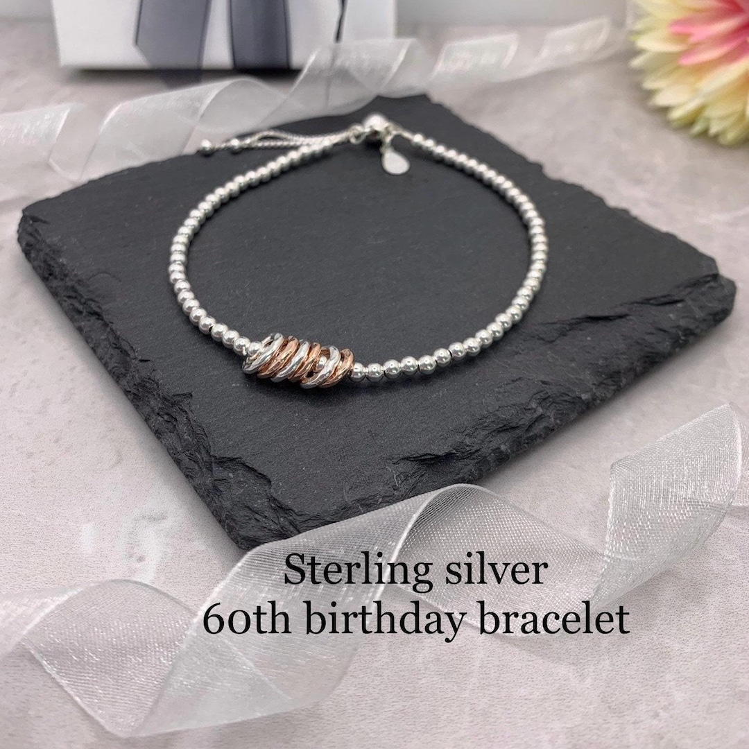 Silver 60th Birthday Bracelet. 60 Birthday Gift. 60th Birthday Bracelet ...