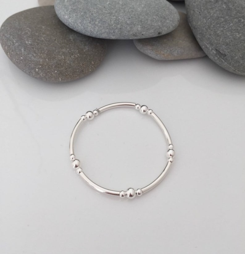 Sterling Silver Stretch Bracelet. Stacking Bracelets. Beaded - Etsy