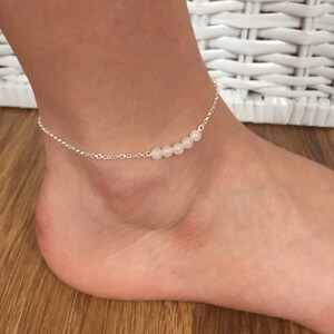 White Gemstone Anklet. White Jade Ankle Bracelet. Gemstone Beaded Ankle ...