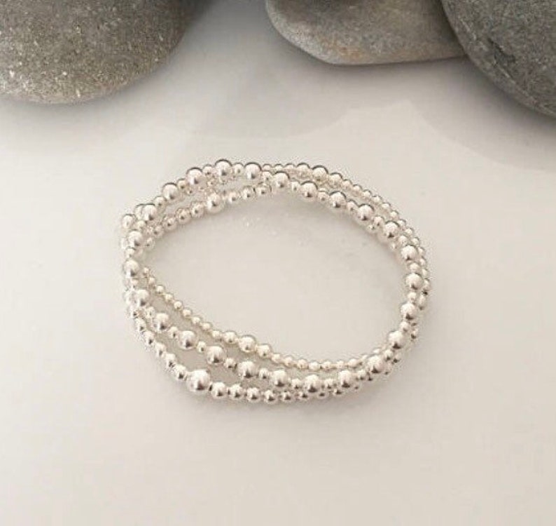 Silver stacking bracelets. Set of 3 beaded bracelets. Sterling | Etsy