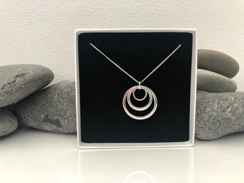 Triple Circle Silver Necklace. Silver Long Necklace. Circle Pendant ...