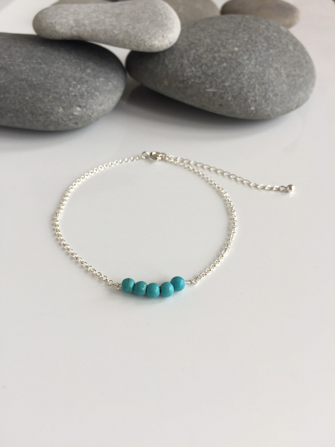 Turquoise Beaded Anklet. Turquoise Ankle Bracelet. Turquoise Beaded ...
