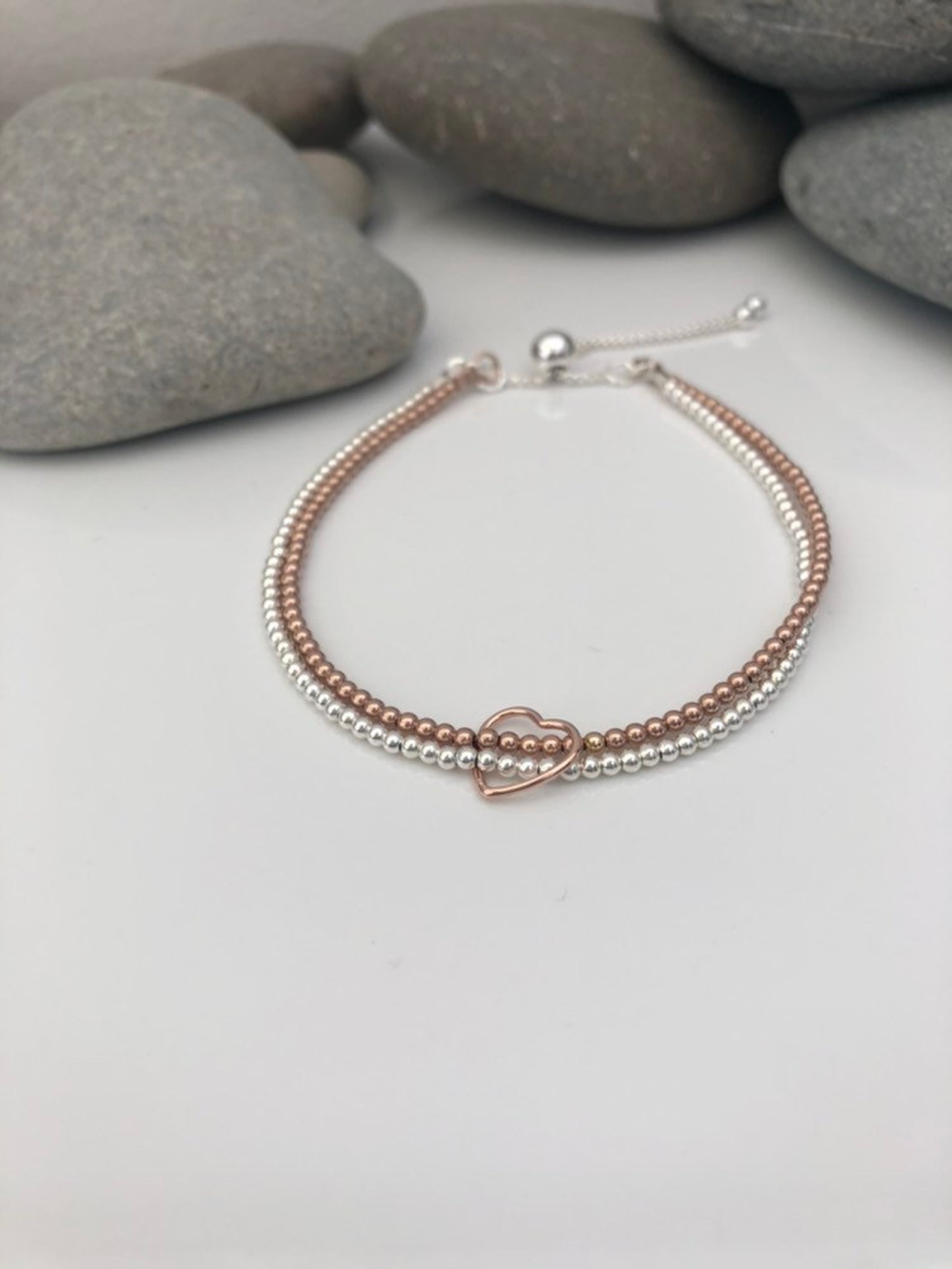 Sterling Silver and Rose Gold Heart Bracelet. Mixed Metal - Etsy UK