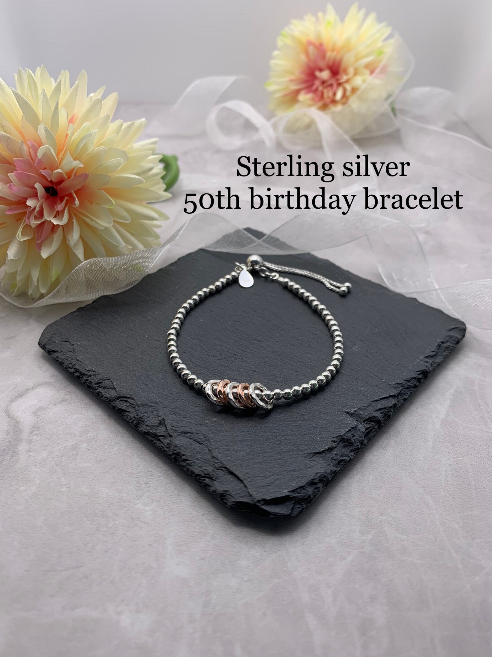 Silver 50th Birthday Bracelet 50 Birthday Gift. 50th Birthday - Etsy