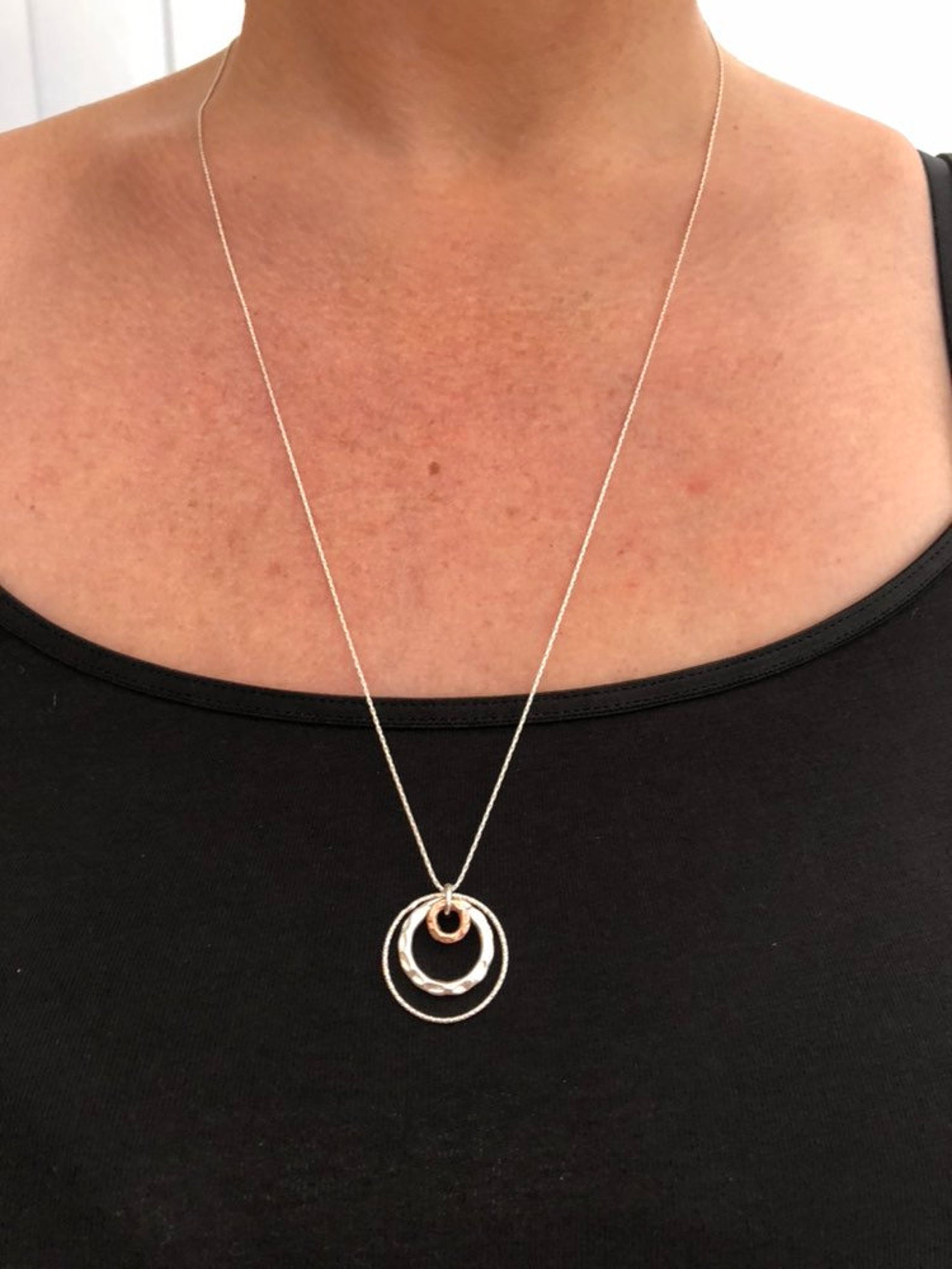 Long Silver Necklace. Long Necklace. Mixed Metal Circle - Etsy