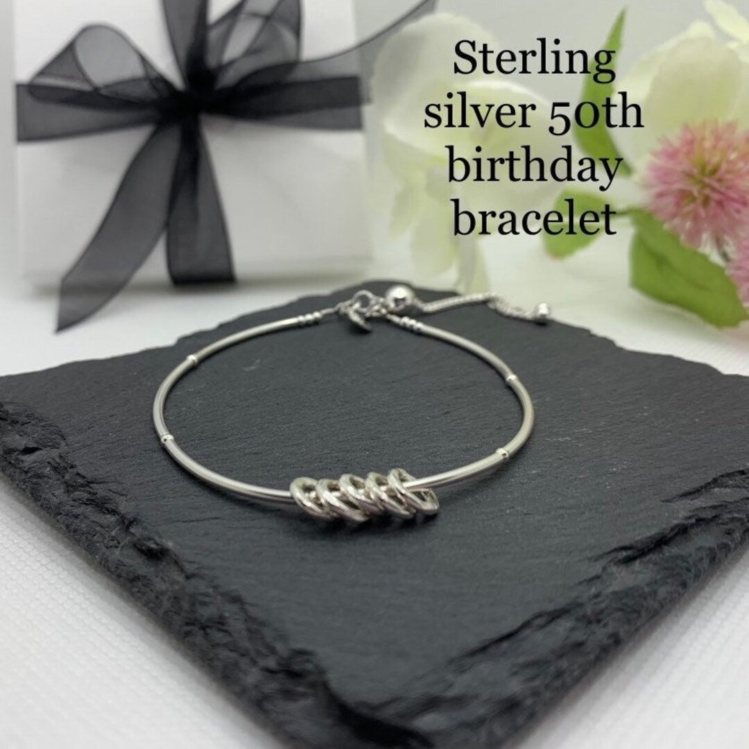Silver 50th Birthday Bracelet 50 Birthday Gift. 50th Birthday Gift for ...