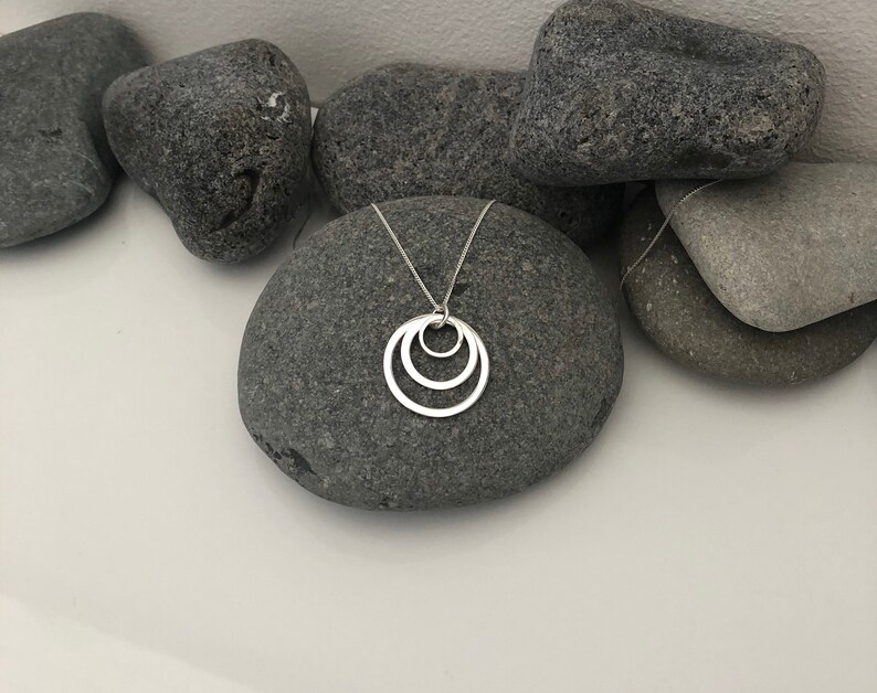 Triple Circle Silver Necklace. Silver Long necklace. Circle | Etsy