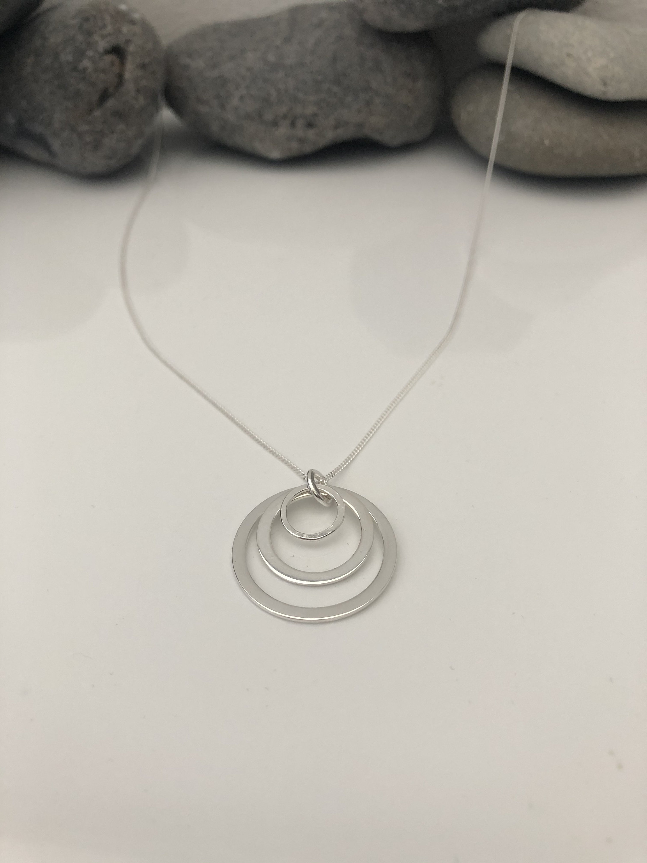 Triple Circle Silver Necklace. Silver Long necklace. Circle | Etsy