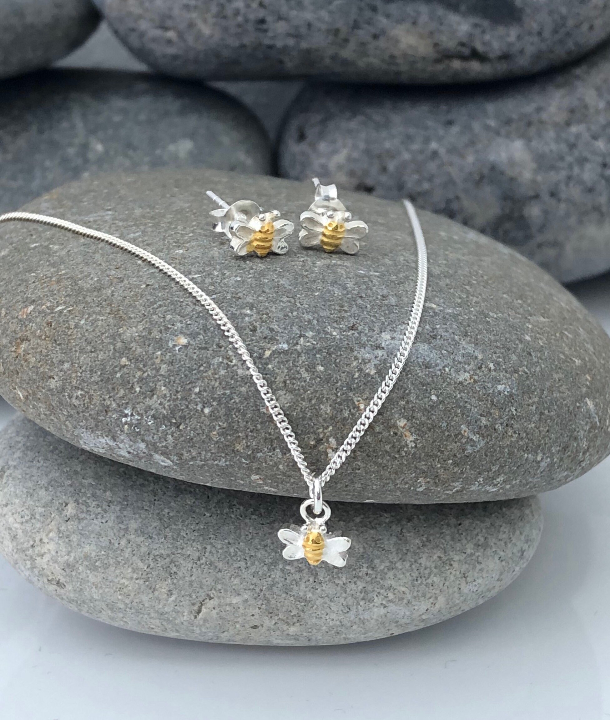 Sterling Silver Bumblebee Jewellery. Silver Bee Earrings and Necklace ...