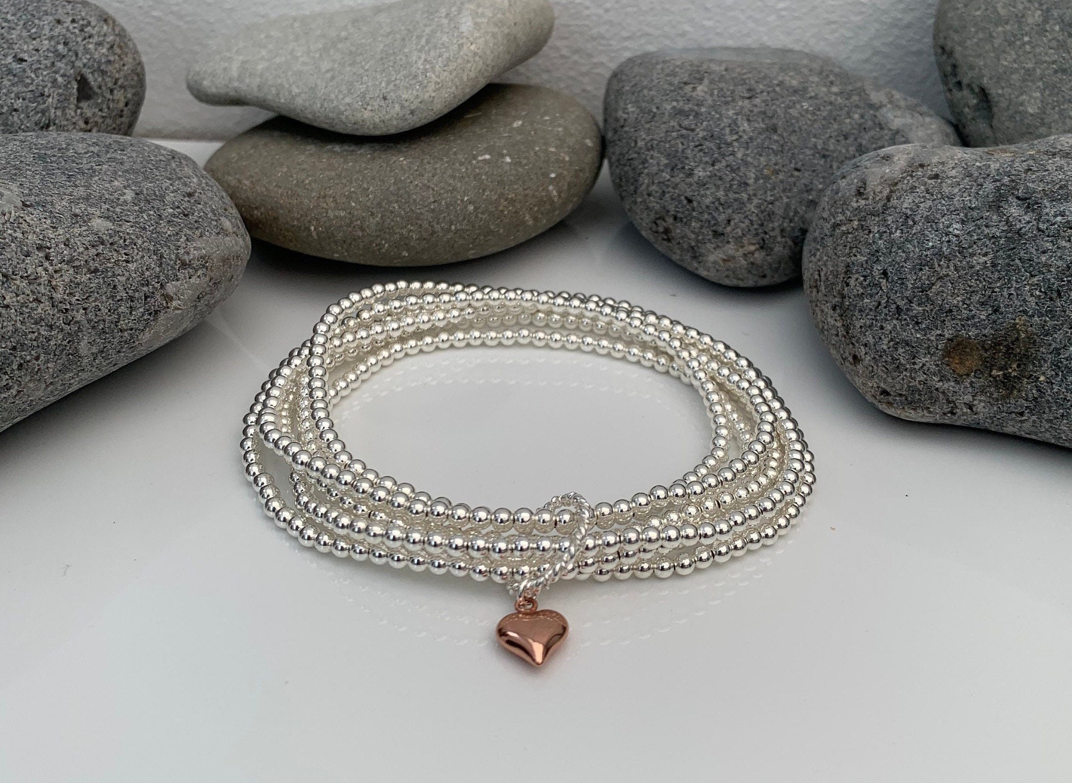 Heart Bracelet. Sterling Silver Layered Bracelet. Stacking Bracelets ...