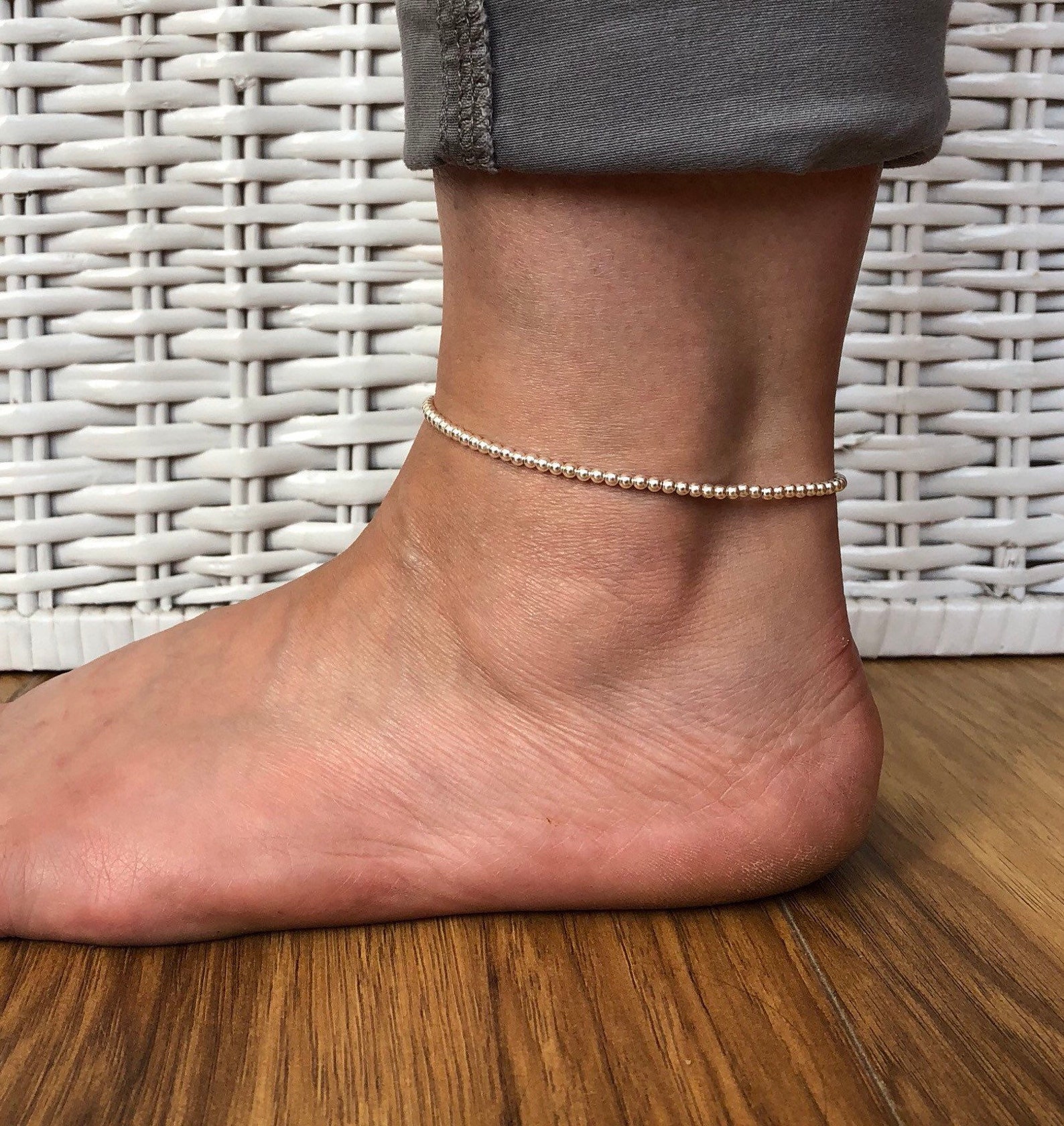Silver Beaded Anklet. Silver Ankle Bracelet. Sterling Silver - Etsy