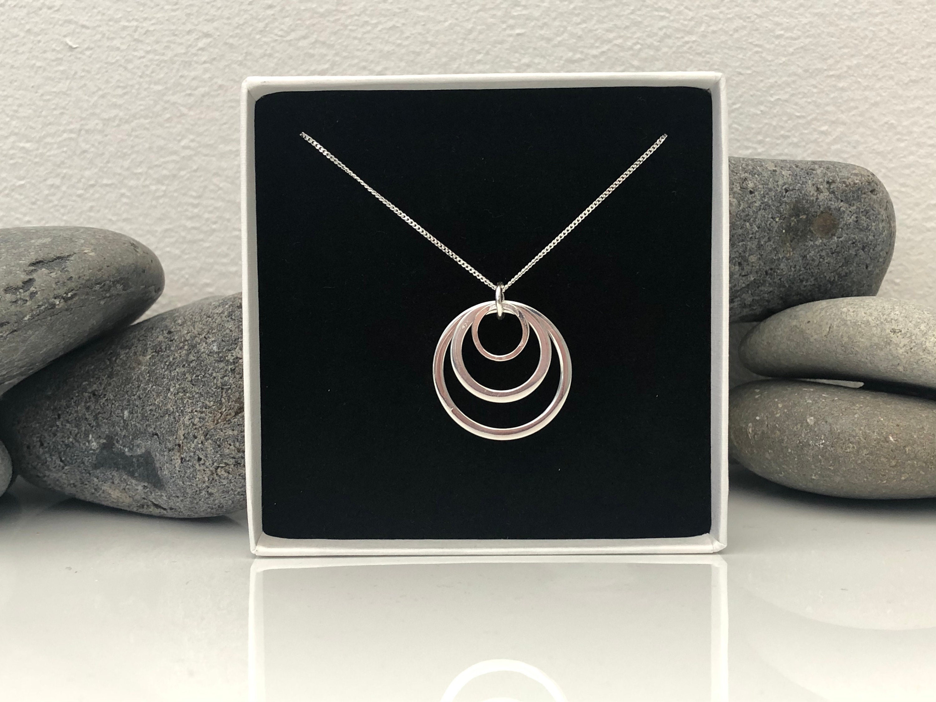 Triple Circle Silver Necklace. Silver Long necklace. Circle | Etsy