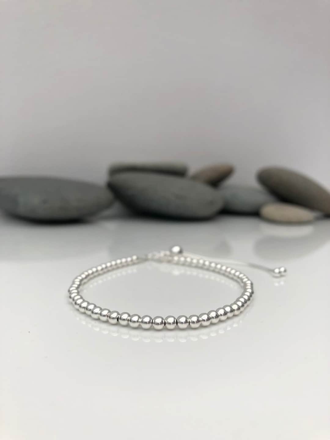 Simple Sterling Silver Beaded Bracelet With Slider Clasp. - Etsy UK