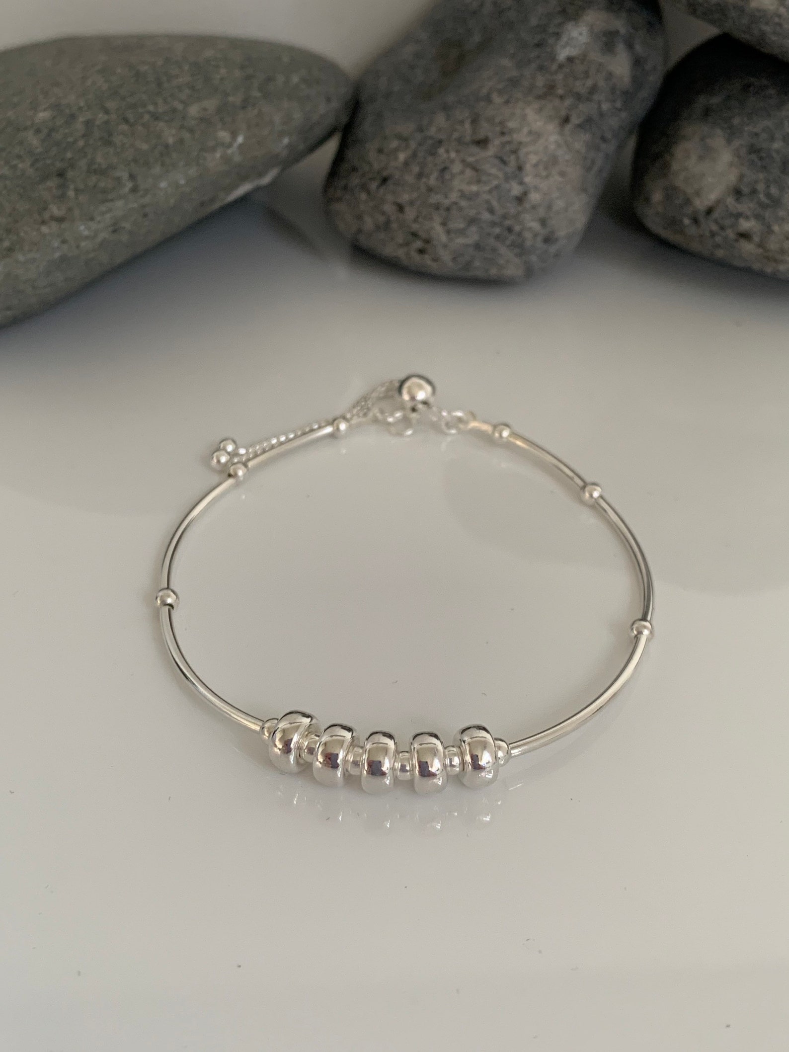 Silver 50th Birthday Bracelet. 50th Birthday Gift for Her. 5 Ring ...