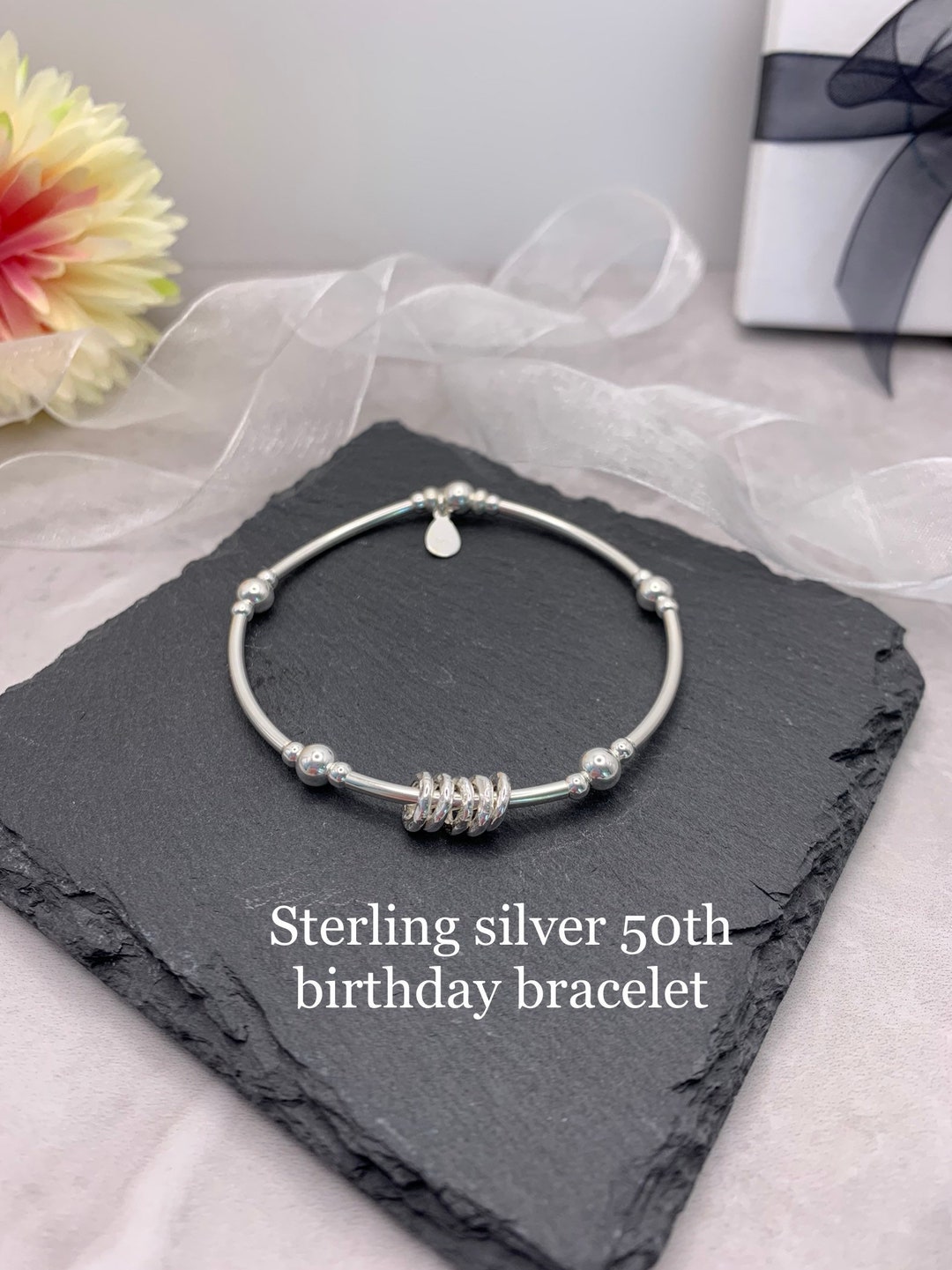 Sterling Silver 50th Bracelet. 50th Birthday Gift. 50th Birthday Gift ...