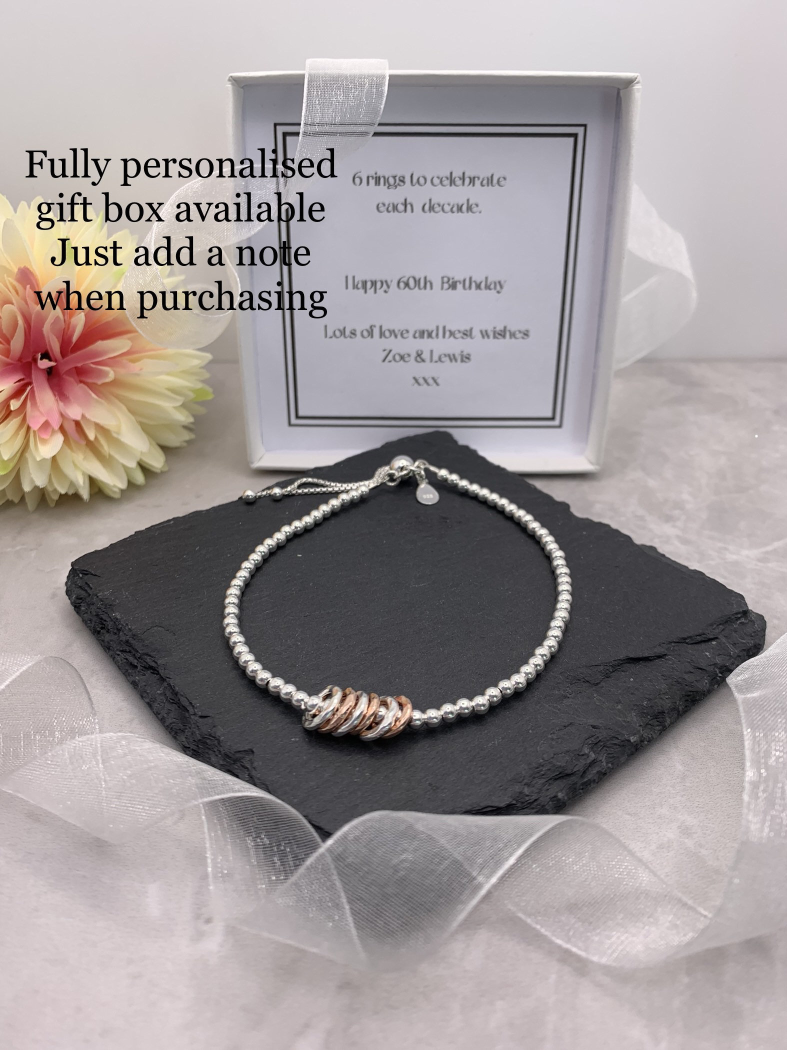 Silver 60th Birthday Bracelet. 60 Birthday Gift. 60th Birthday Bracelet ...