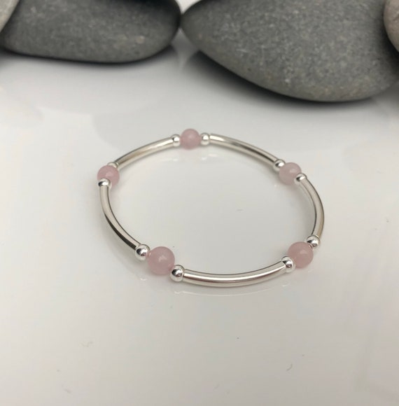 Rose Quartz and Sterling Silver bracelet. Rose quartz bangle. | Etsy