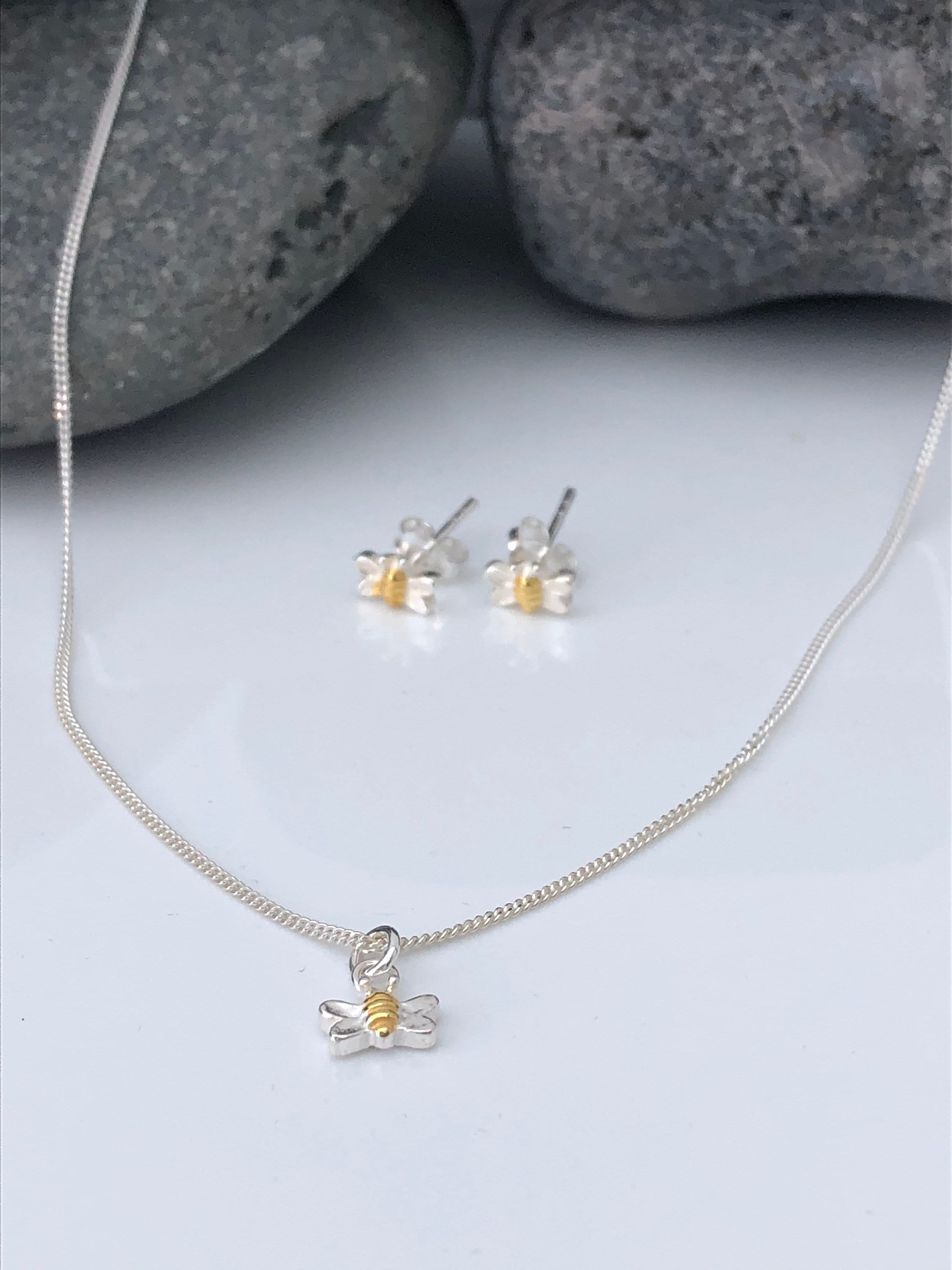 Sterling Silver Bumblebee Jewellery. Silver Bee Earrings and Necklace ...