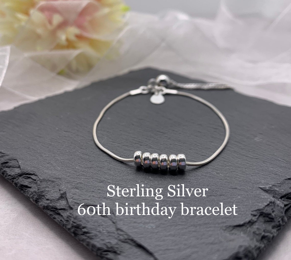 Silver 60th Birthday Bracelet. 60 Birthday Gift. 60th Birthday Gift for ...