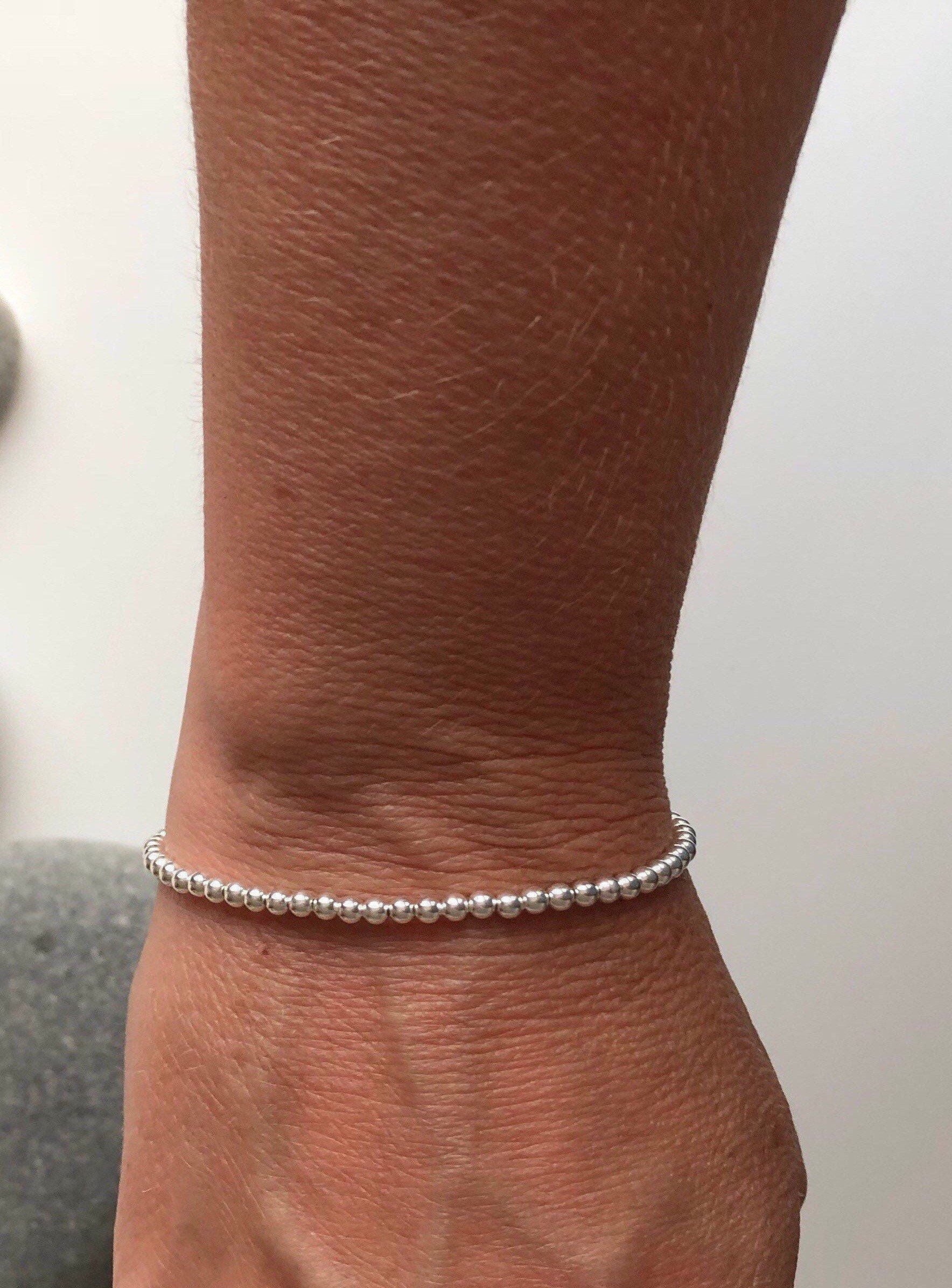Simple Sterling Silver Beaded Bracelet With Slider Clasp. - Etsy UK