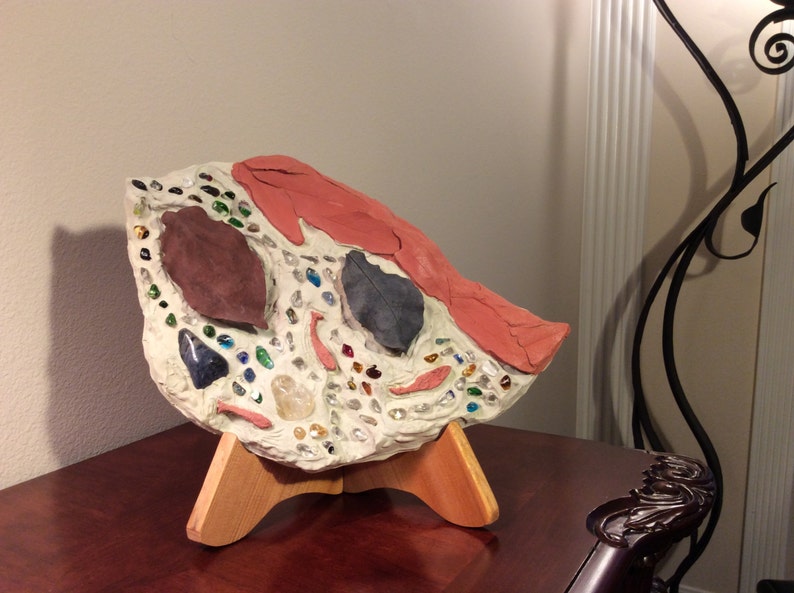 Floating Leaves and Salmon Sculpture, Cast Stone Carving, Citrine ...