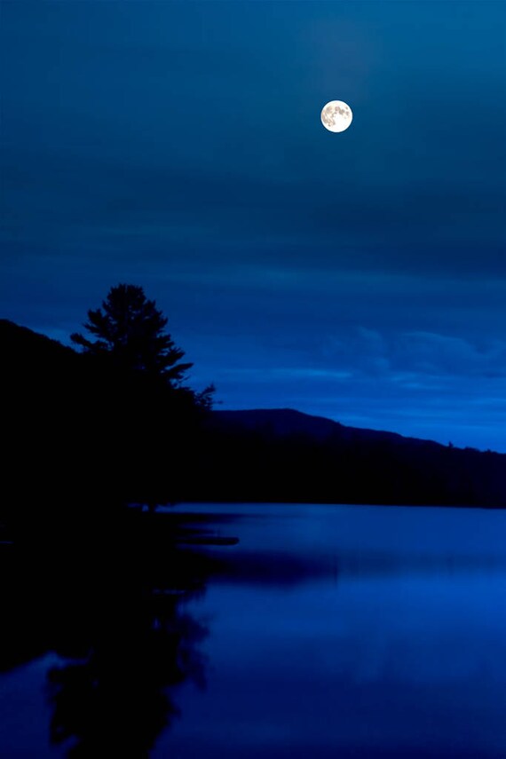 Night Photograph Full Moon Photo Night Time Photo Blue Sky | Etsy