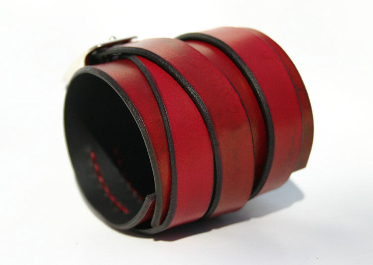 Red Leather Cuff / Leather Wraparound Wristcuff With Nickel - Etsy