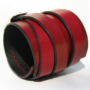 Red Leather Cuff / Leather Wraparound Wristcuff With Nickel - Etsy