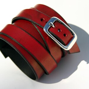 Red Leather Cuff / Leather Wraparound Wristcuff With Nickel - Etsy