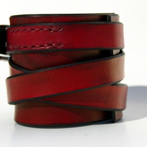 Red Leather Cuff / Leather Wraparound Wristcuff With Nickel - Etsy