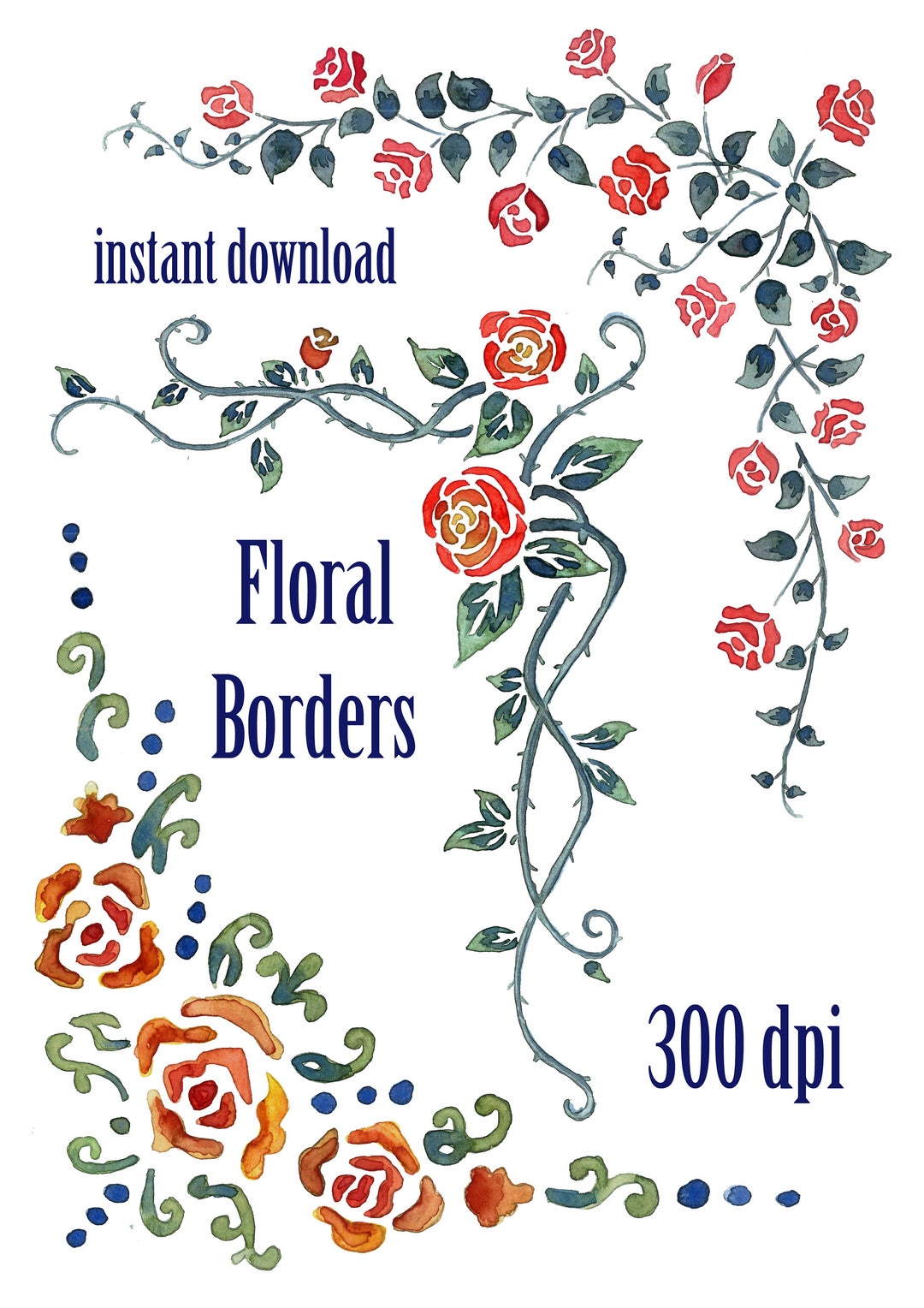 Watercolor Borders Clip Art, Instant Download, Floral Borders ...