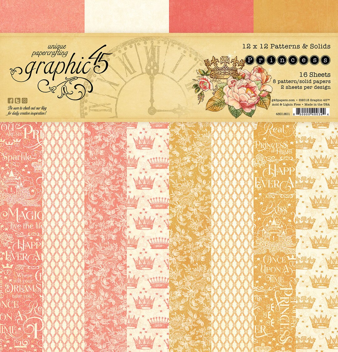 PRINCESS 12" X 12" Pattern & Solids Paper Pad by Graphic 45 - Etsy