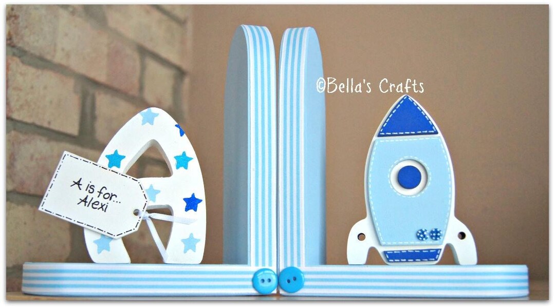 Rocket Bookends personalizados con inicial para niños. Conjunto de 2 ...