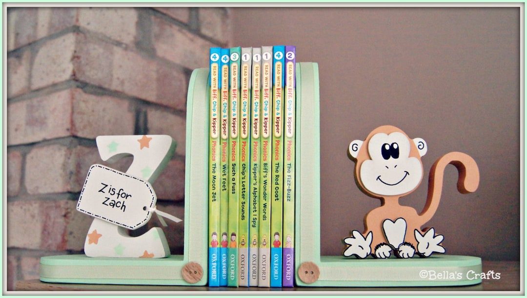 Personalised Monkey Bookends for Children. Set of 2 Bookends, One With ...