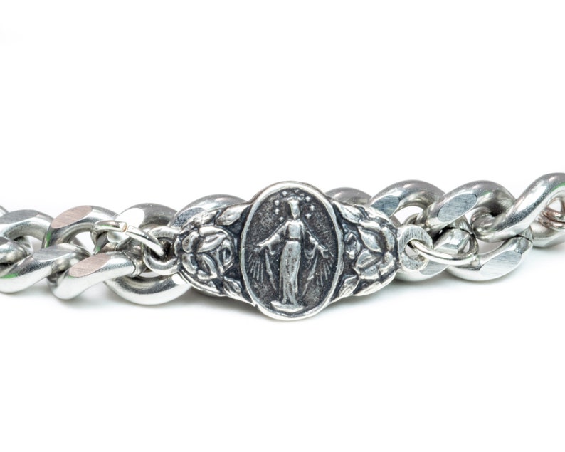 Men's Stainless Steel With Sterling Silver Miraculous Medal Link ...