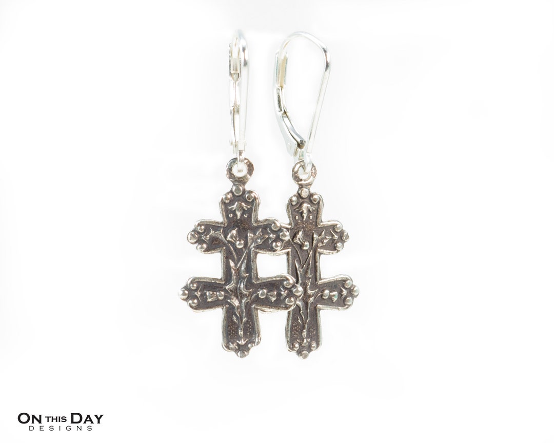Cross of Lorraine Earrings, Sterling Silver Leverback Earrings ...