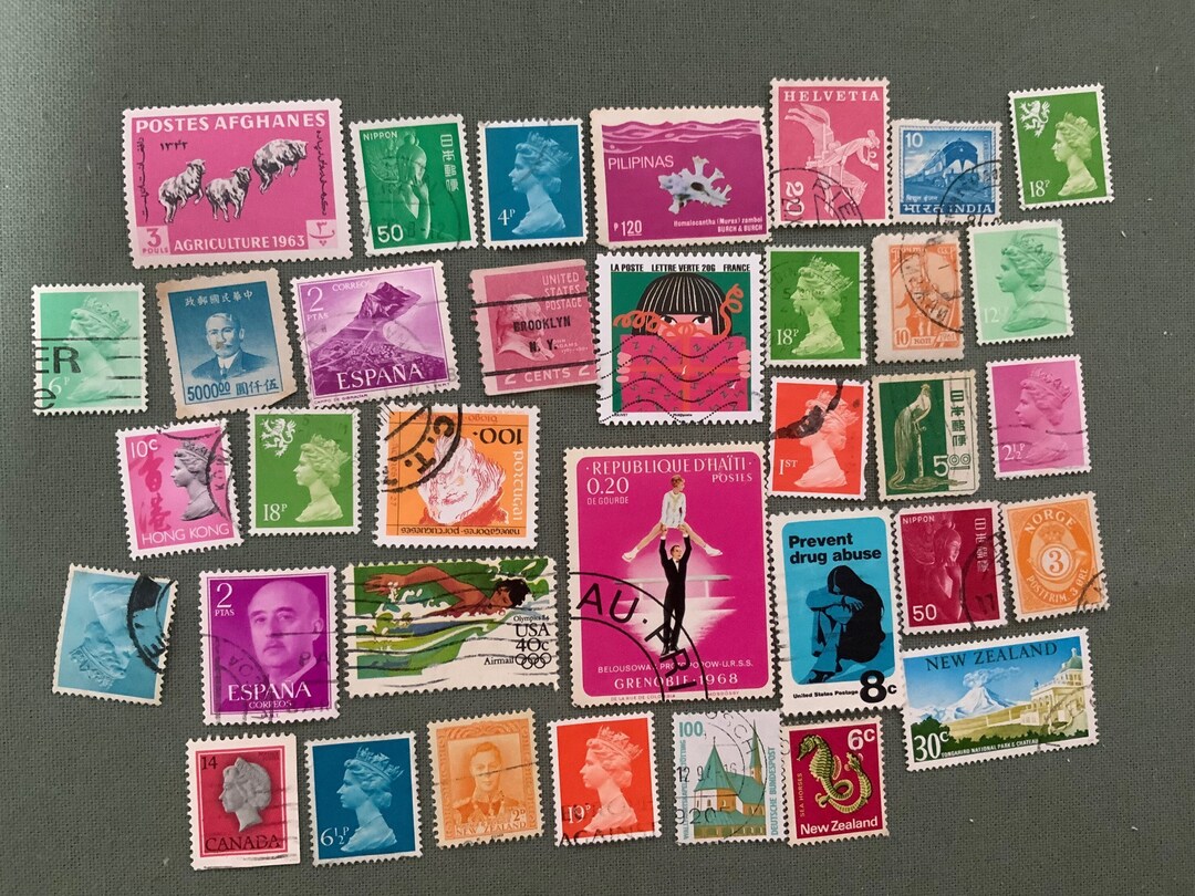 35 Bright and Funky Vintage Stamps - Scrapbooking - Ephemera - Junk ...