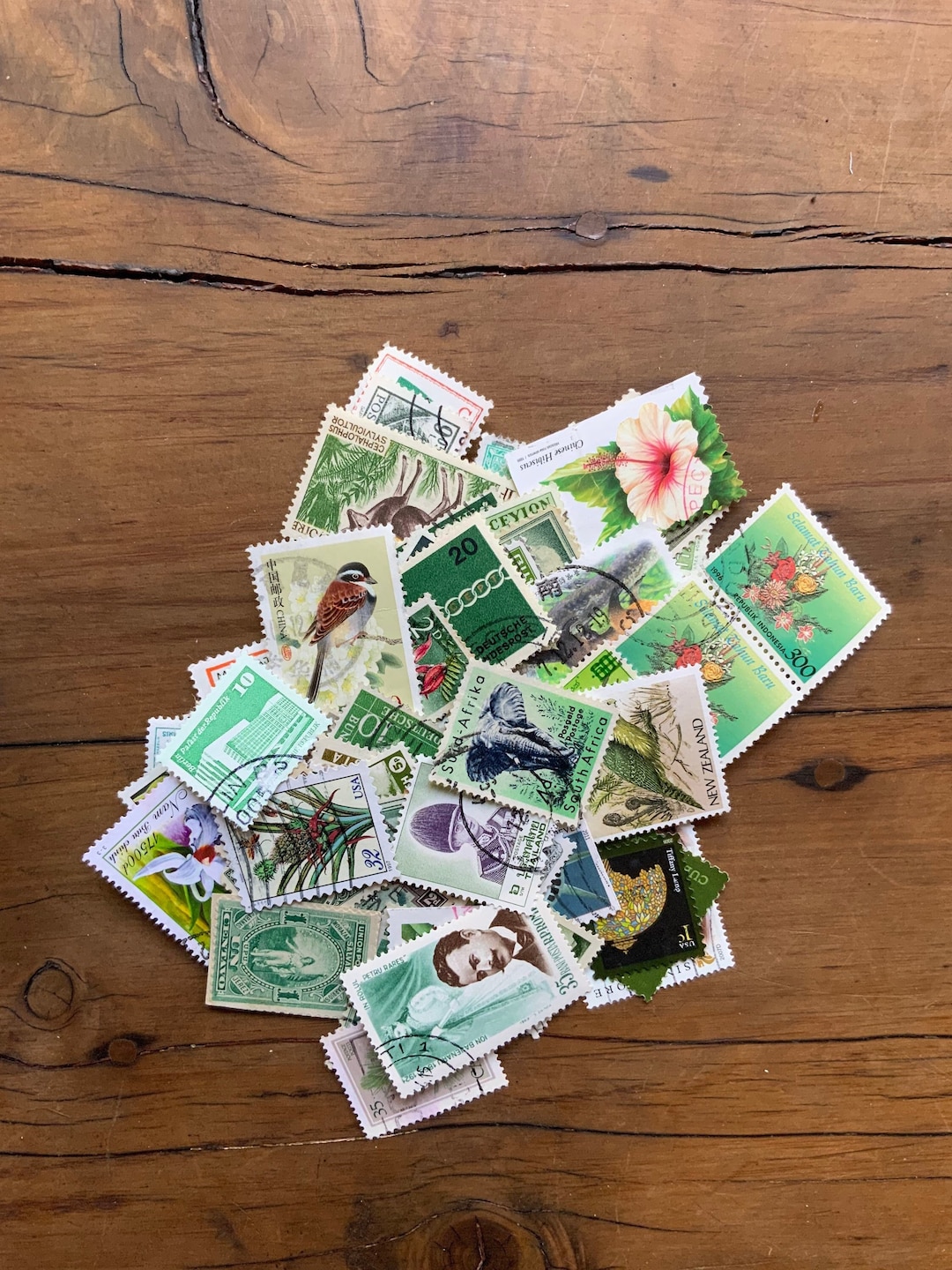 95 Piece Green Theme Vintage World Stamps Scrapbooking Ephemera Junk ...