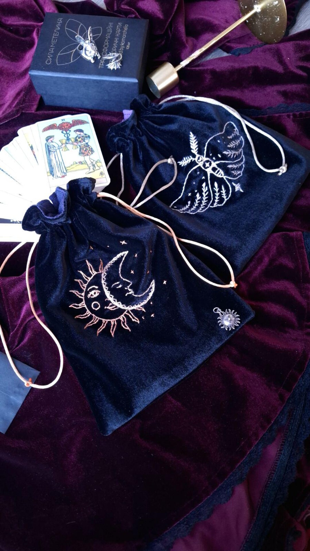 Tarot Pouch | Hand Embroidered Tarot Card Pouches | Velvet Drawstring ...