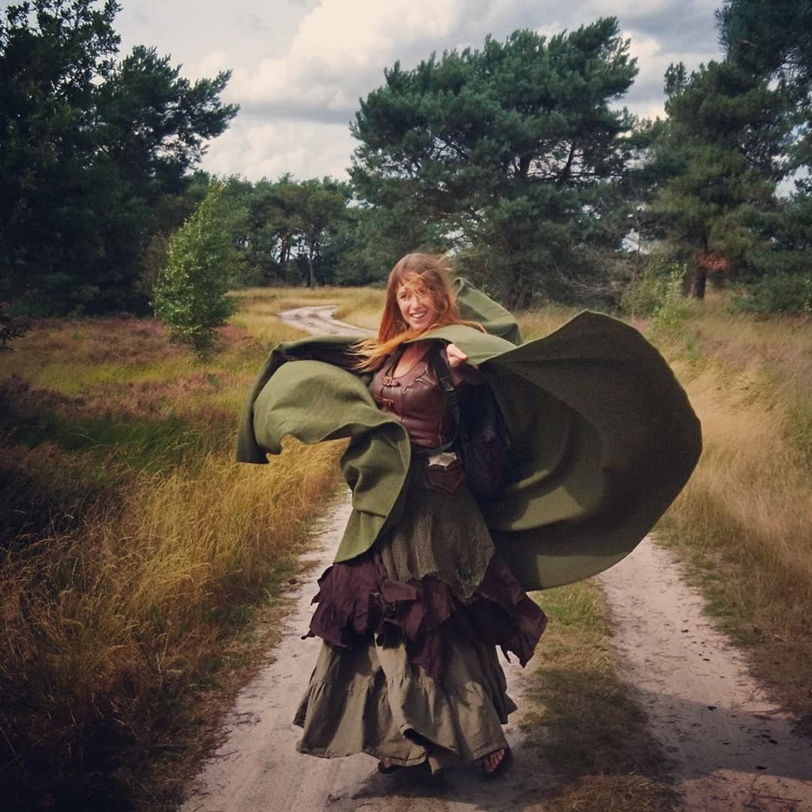 Green Hooded Cape Wool / Hooded Cloak Woolen / Woolen Hooded Cape ...
