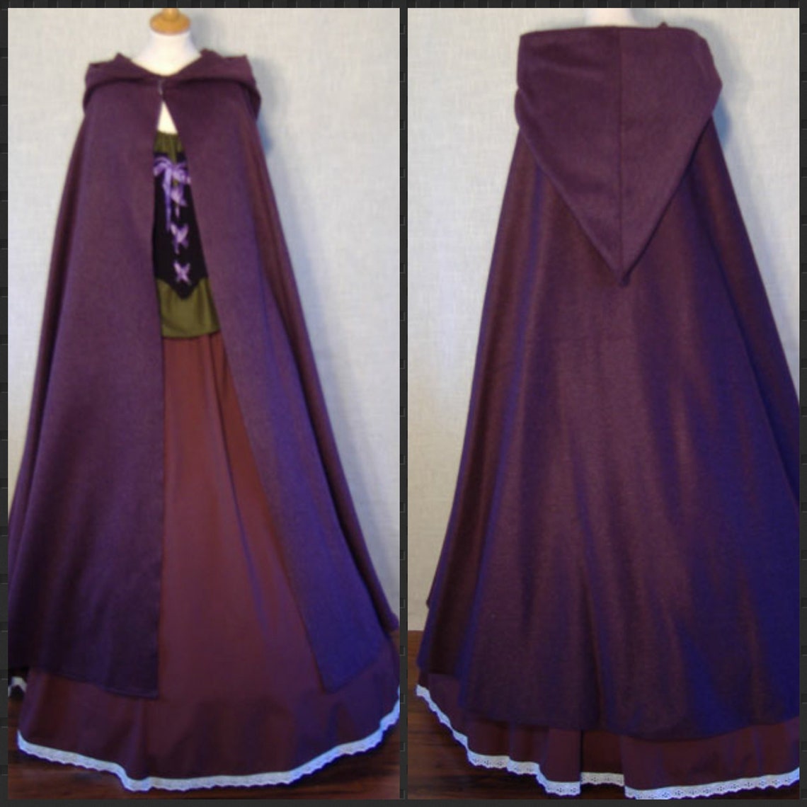 Purple Hooded Cloak Wool Blend/ Hooded Cape / Fantasy Cape - Etsy
