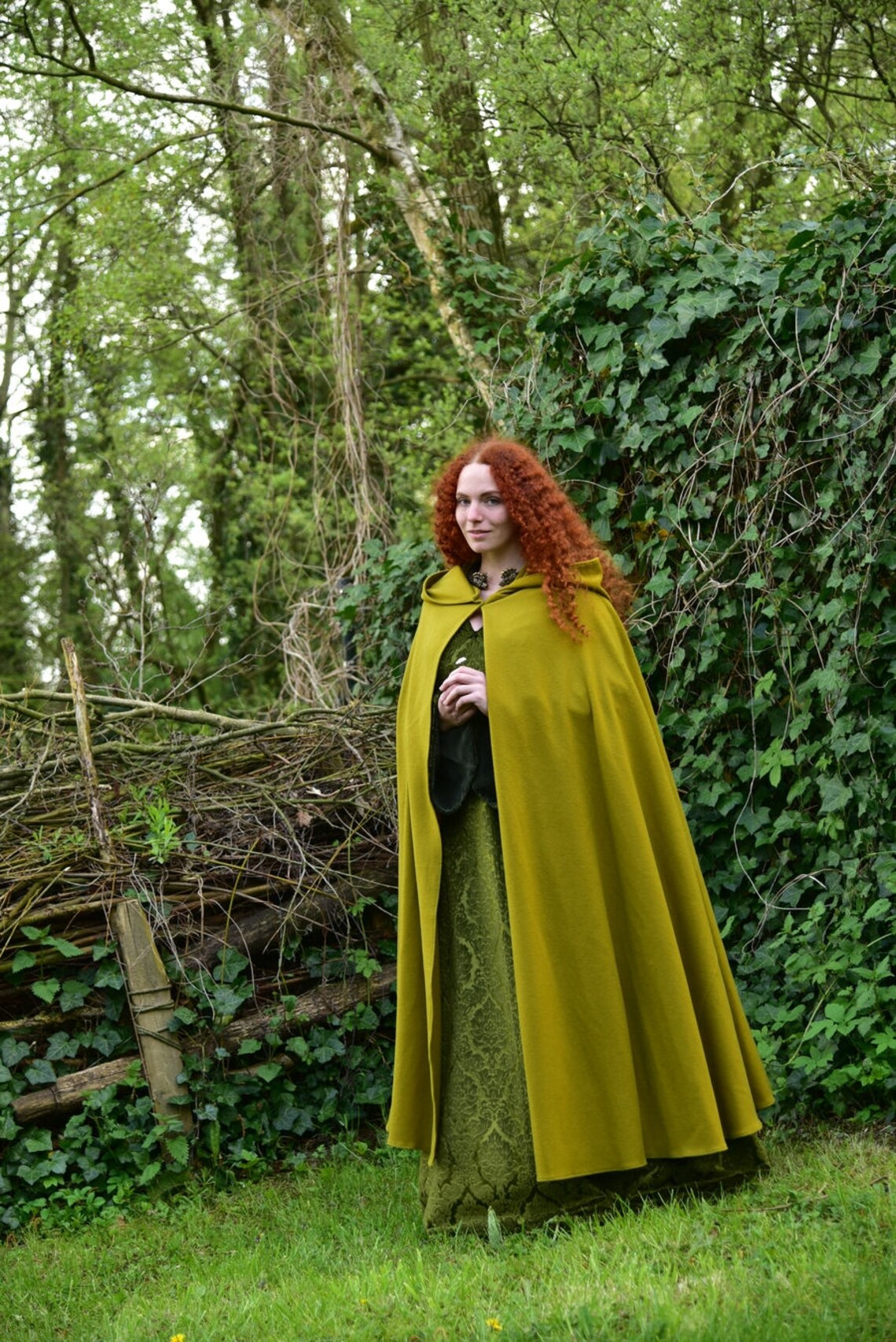 Green Hooded Cape Wool / Hooded Cloak Woolen / Woolen Hooded Cape ...