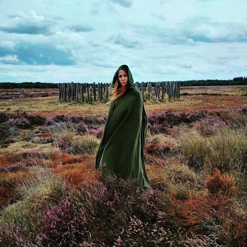 Green Hooded Cape Wool / Hooded Cloak Woolen / Woolen Hooded Cape ...