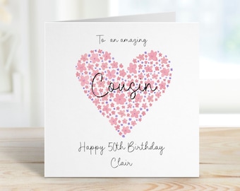 Personalised Cousin Birthday Card With Any Age and Name Heart Card for Her/him, 16th 18th 21st ...