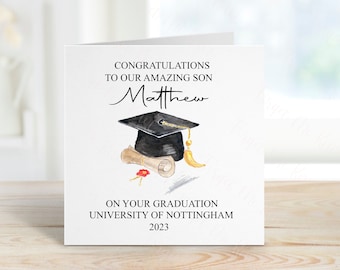 Personalised Son Graduation Card With Cap & Scroll Name and University ...