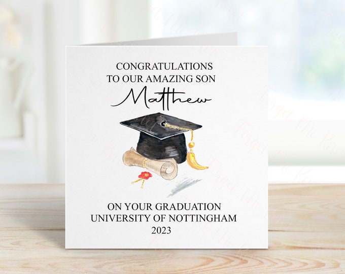 Personalised Son Graduation Card- With Cap & Scroll- Name and ...